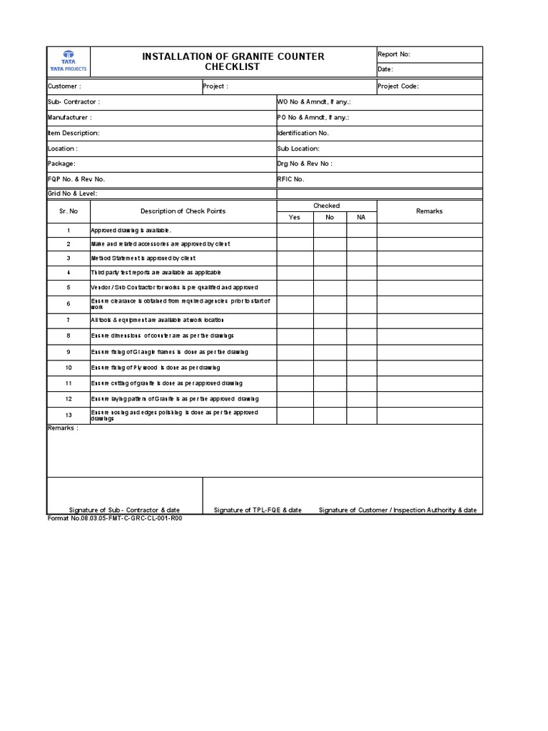 Granite Countertop Installation Checklist | PDF | Computing