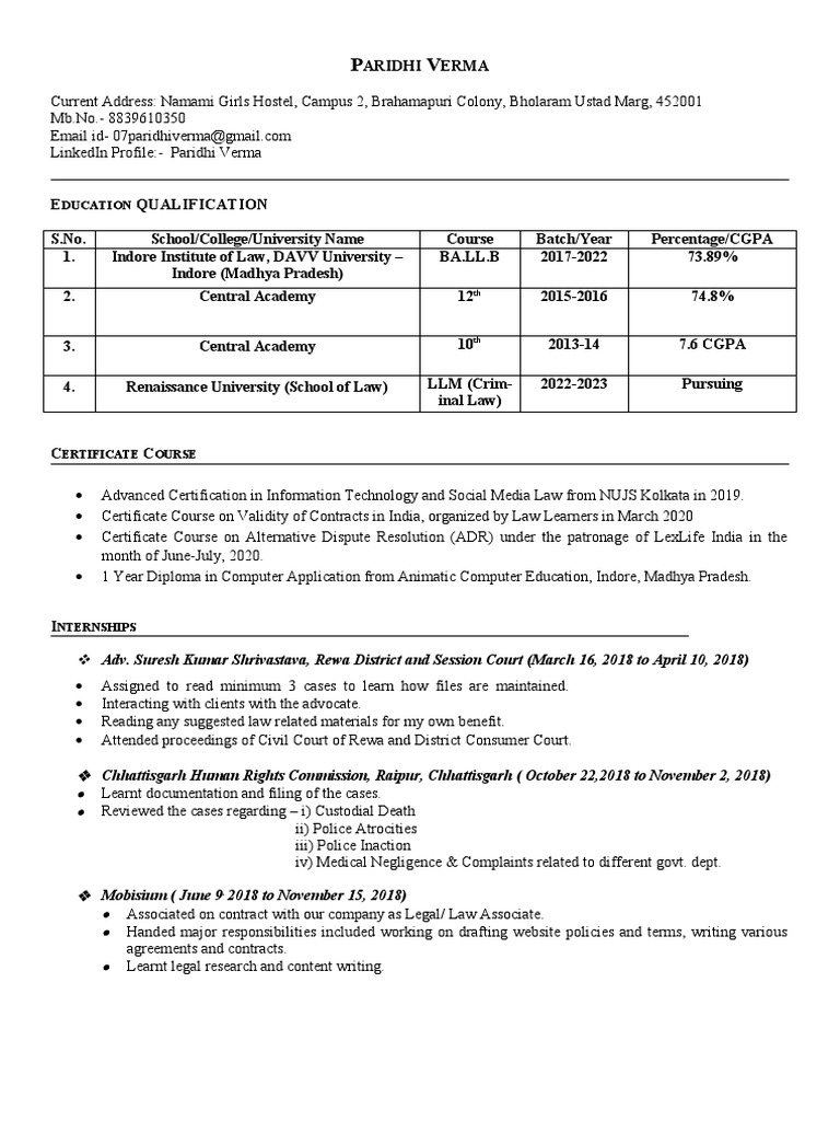 Paridhi Verma CV | PDF | International Standard Serial Number | Justice