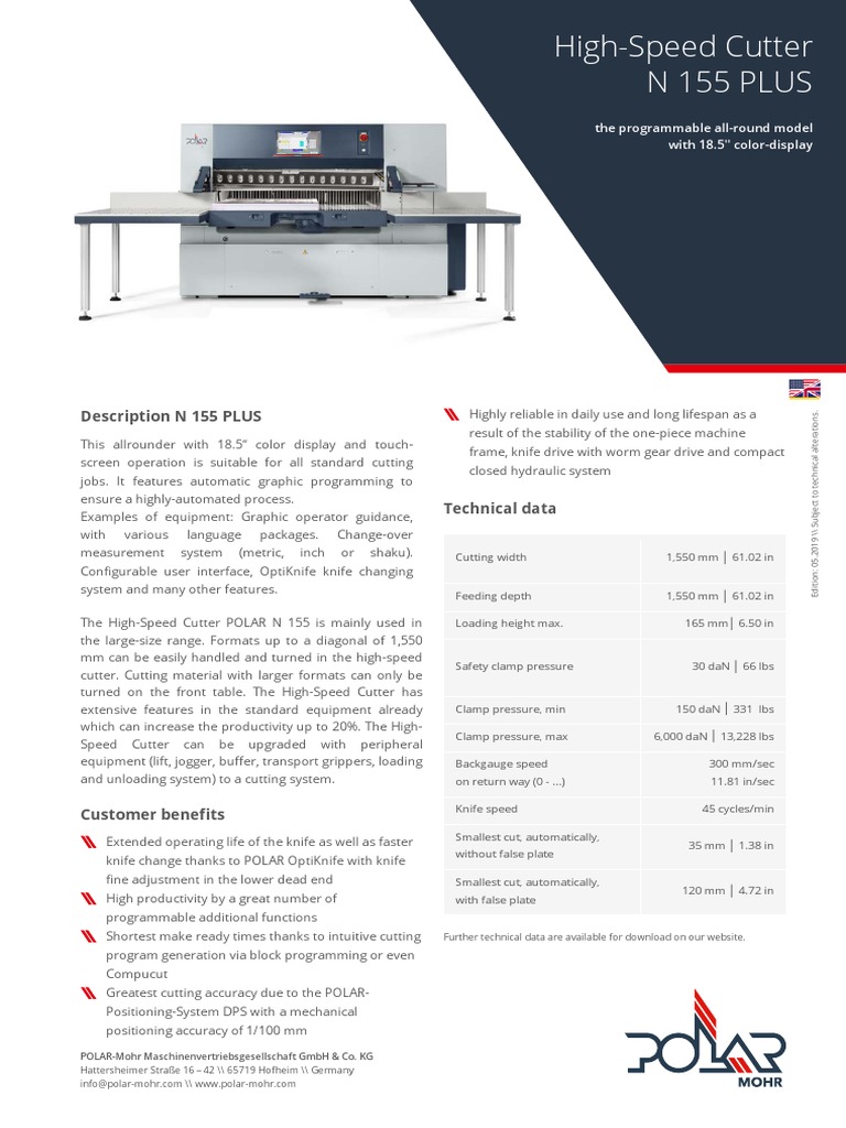 POLAR - High-Speed - Cutter - N - 155 - Productsheet MANUAL DE ...