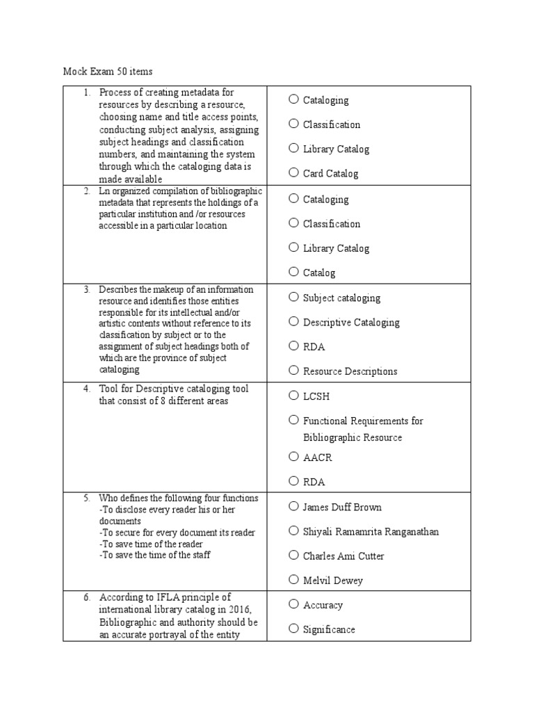 Mock Exam 50 Items | PDF