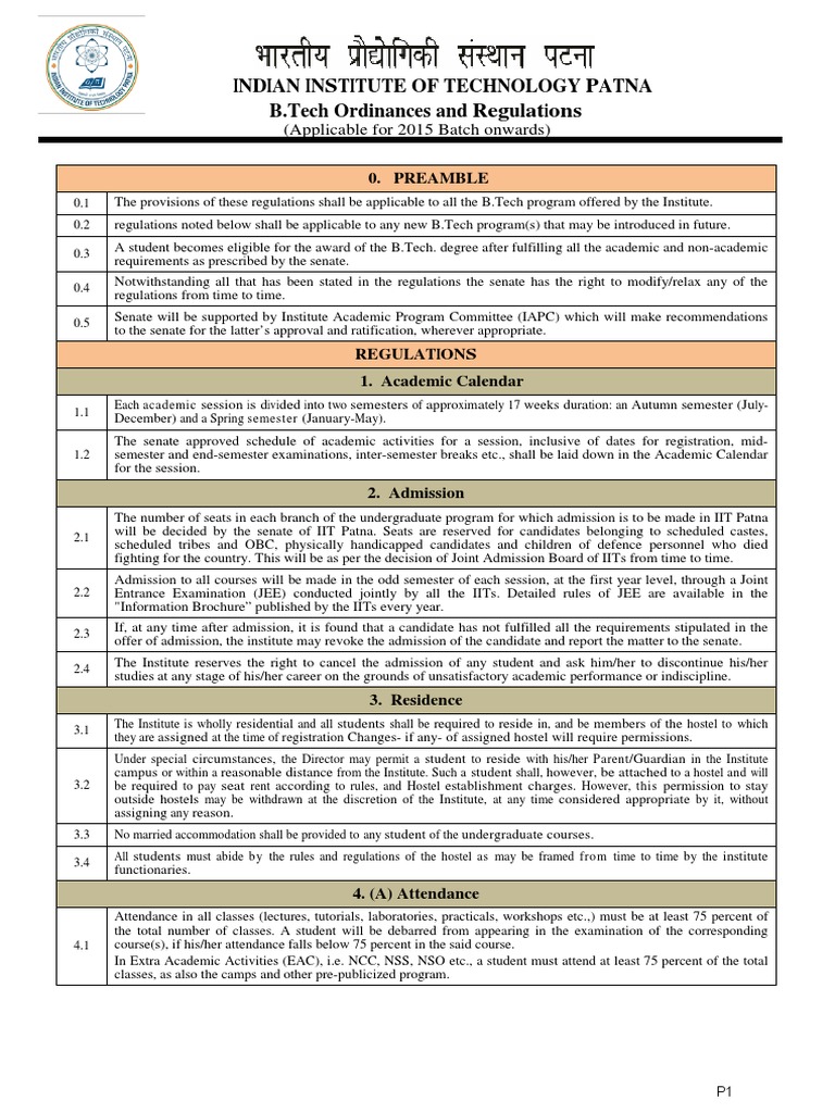 IIT Patna B.Tech Regulations | PDF | Academic Term | Consumer Price Index