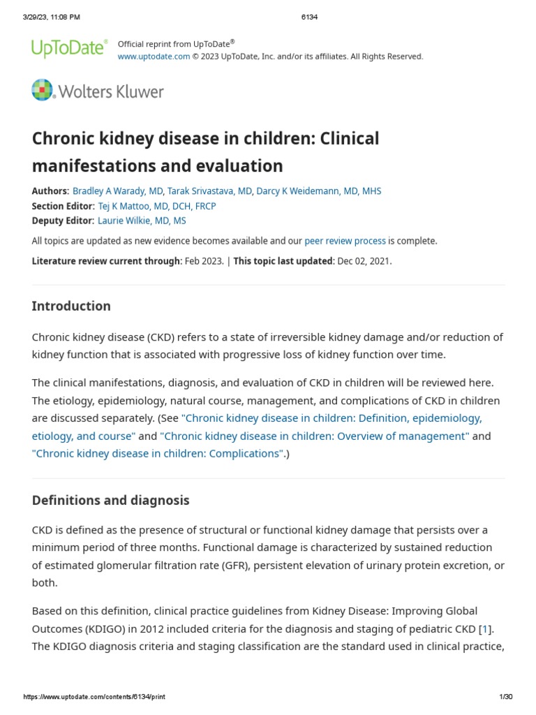 Chronic Kidney Disease in Children: Clinical Manifestations and ...