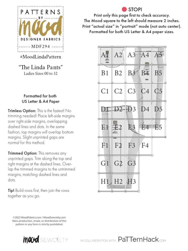 MoodFabrics.com MDF294 Linda Pattern Letter A4 | PDF