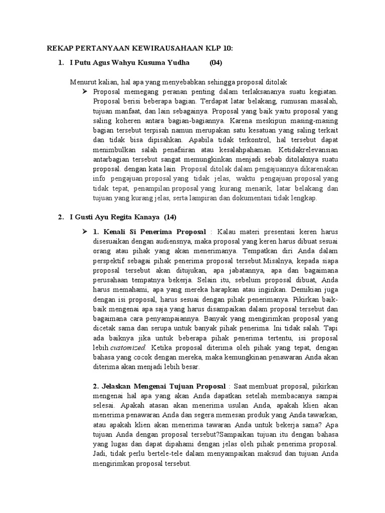 Rekap Pertanyaan Kewirausahaan KLP 10 | PDF