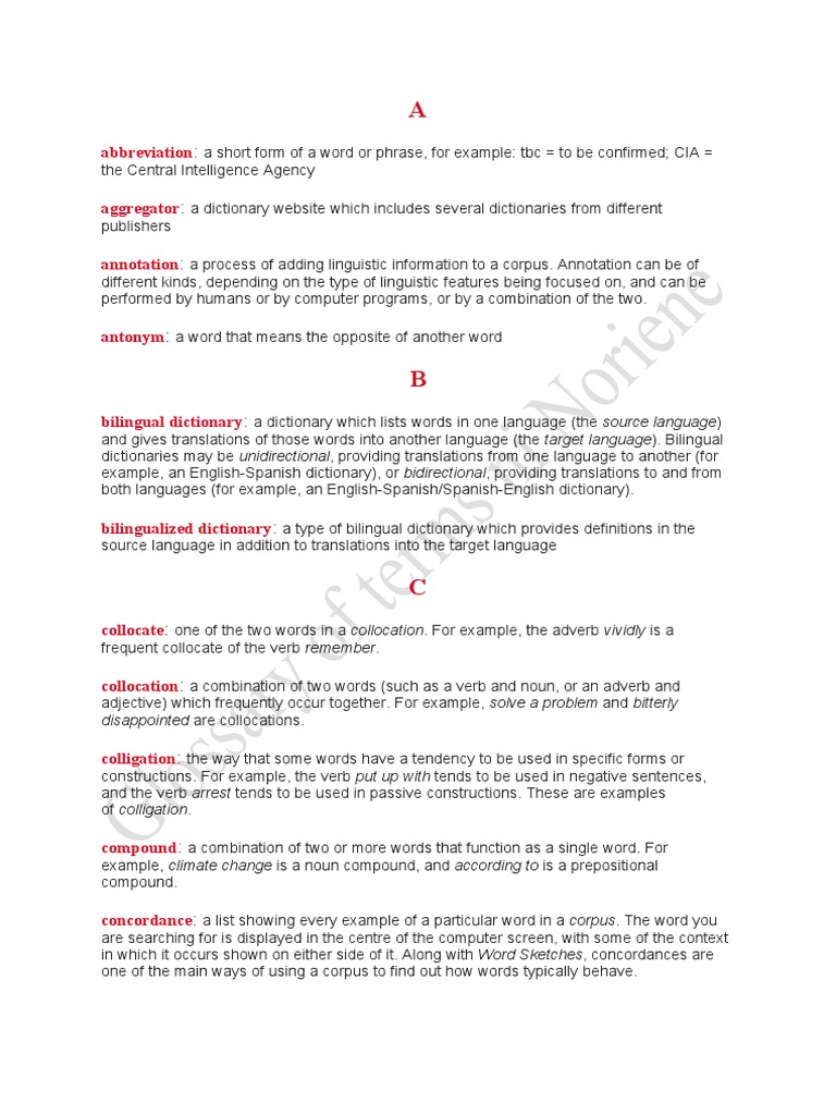 Glossary of Terms | PDF | Verb | Part Of Speech