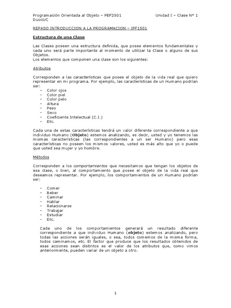 CLASE1 | PDF | Objeto (informática) | Programación