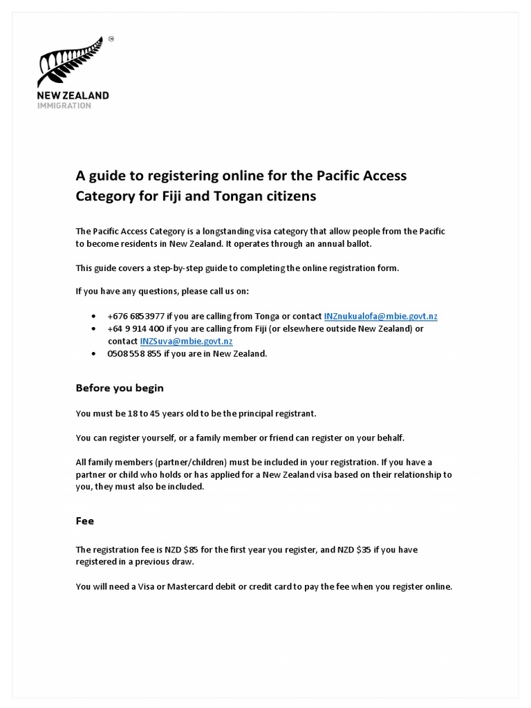 Pac Registration Guide For Fiji And Tonga Pdf Visa Inc Birth
