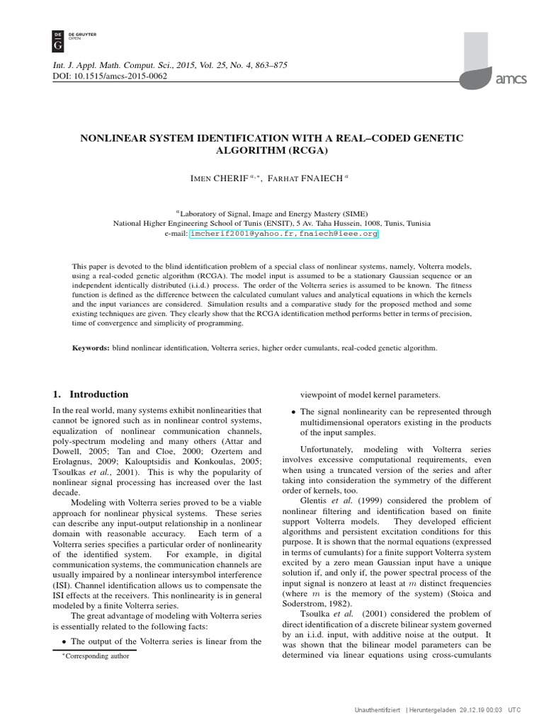 Nonlinear System Identification With A Real-Coded Genetic | PDF ... Nonlinear System Identification With A Real-Coded Genetic | PDF ...