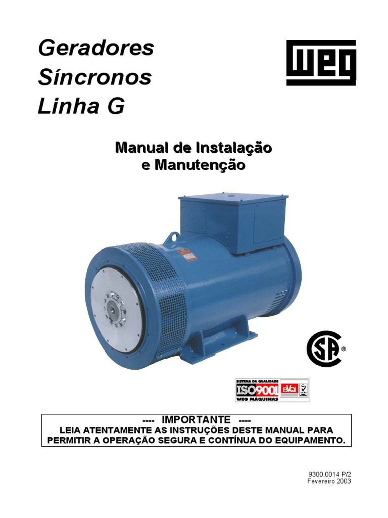 LinhaG - Manual de Geradores WEG | PDF | Resistência elétrica e condutividade | Gerador elétrico