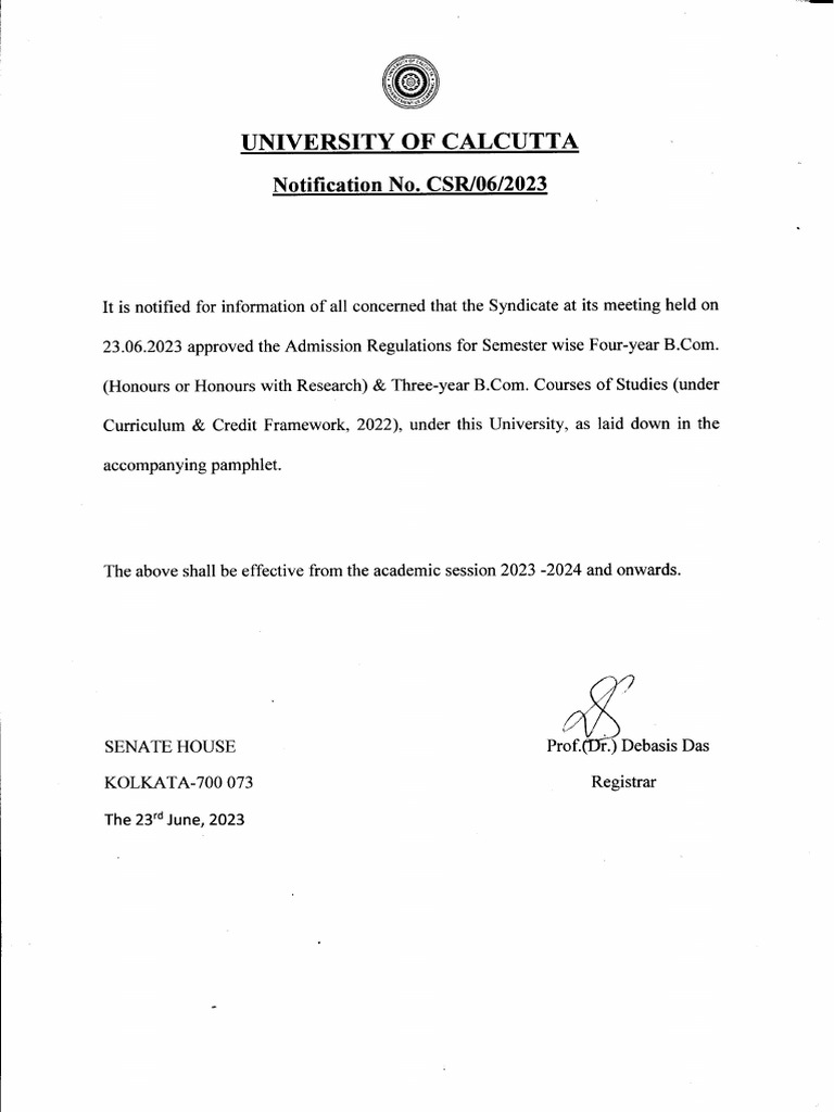 Calcutta Univ. B.Com Admission Guide | PDF | University And College ...