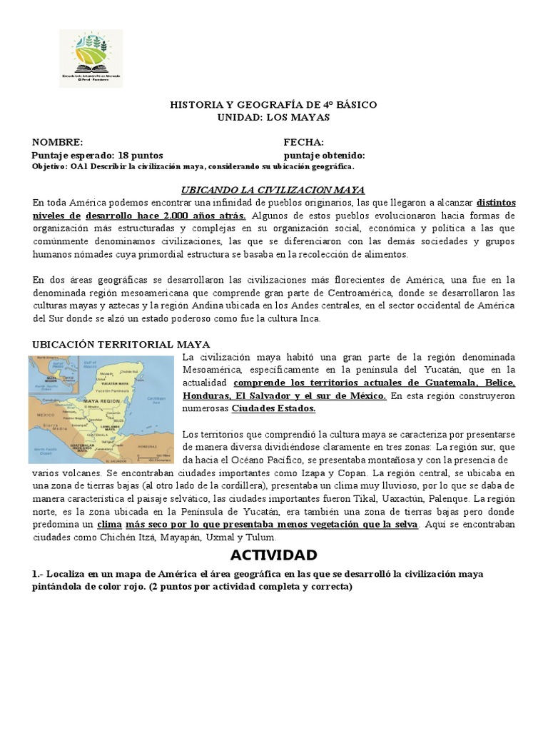Actividades sobre la Civilización Maya | PDF | Civilización maya ...