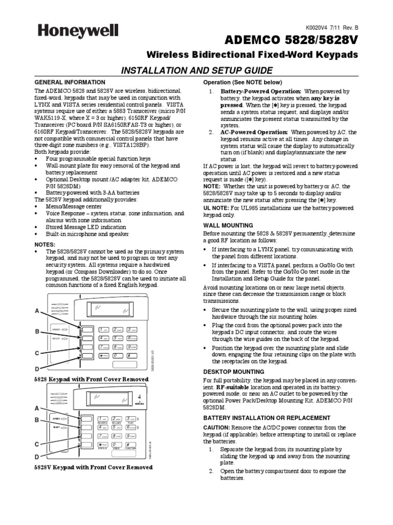 Honeywell 5828-Installation-Instructions | PDF | Security Alarm | Radio