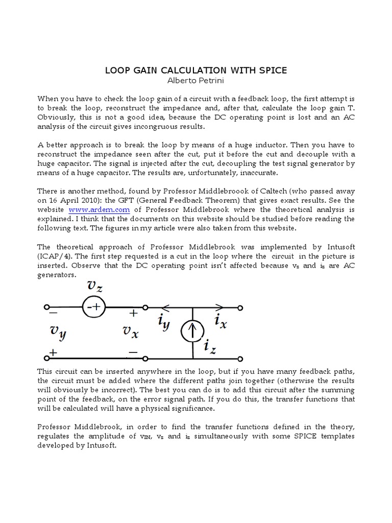 Loop Gain Calculation With Spice - GFT - Spice | PDF | Electrical ...