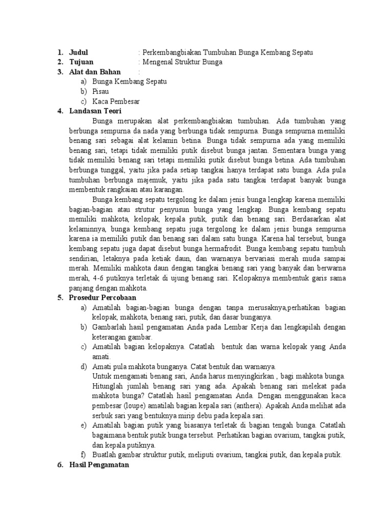 Struktur dan Perkembangbiakan Bunga Sepatu | PDF