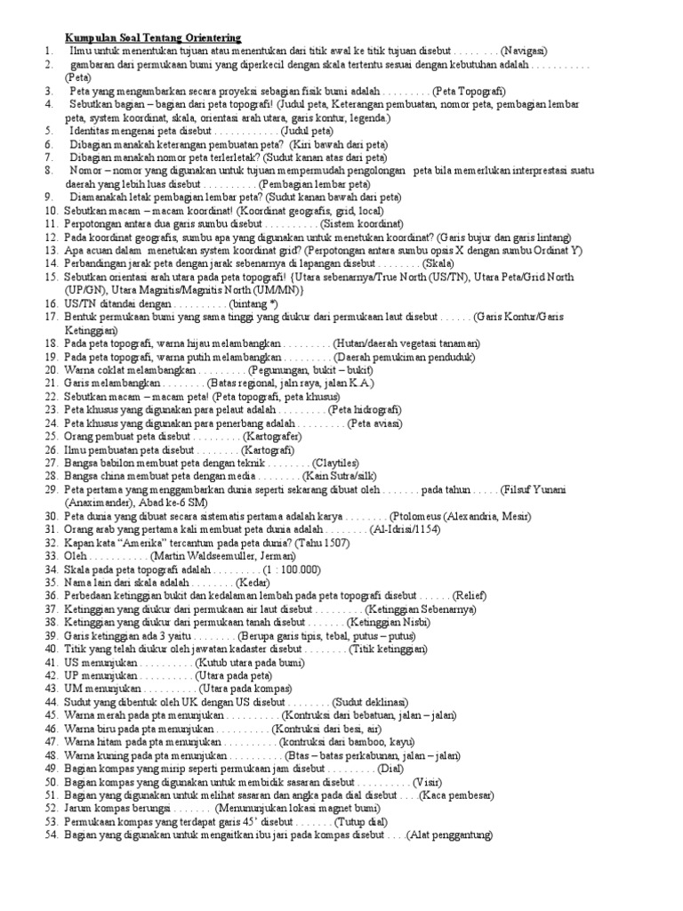 Kumpulan Soal Tentang Orientering Topografi | PDF