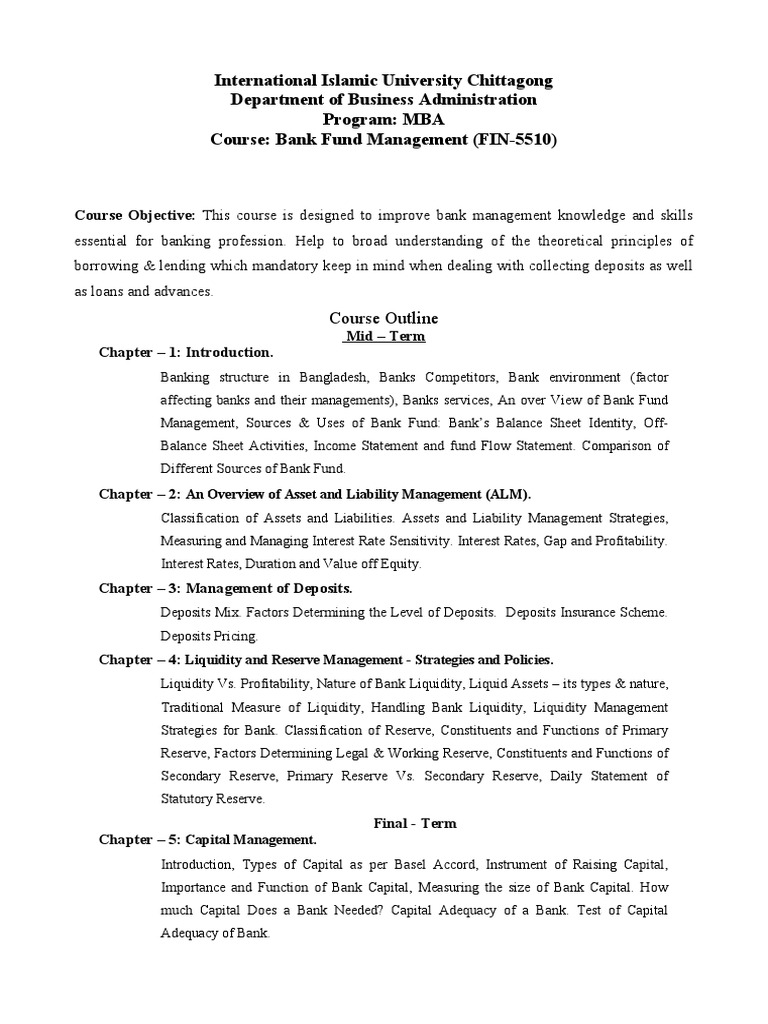 Bank Fund Management Course Overview | PDF | Career & Growth | Business