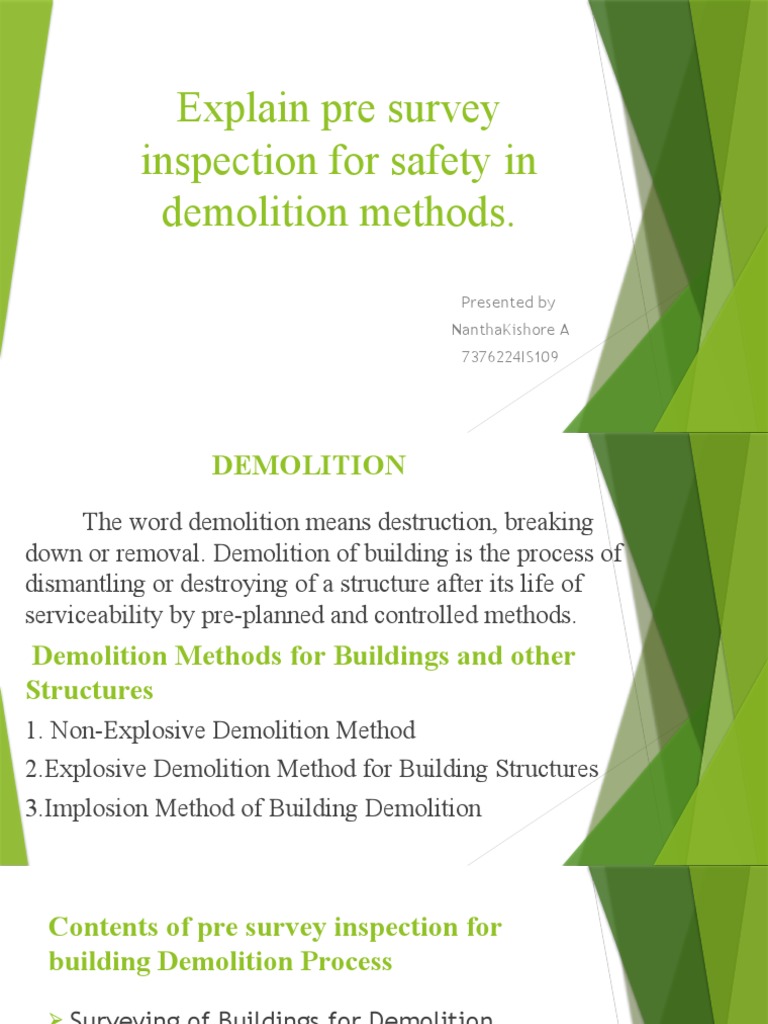 Explain Pre Survey Inspection for Safety in Demolition | PDF