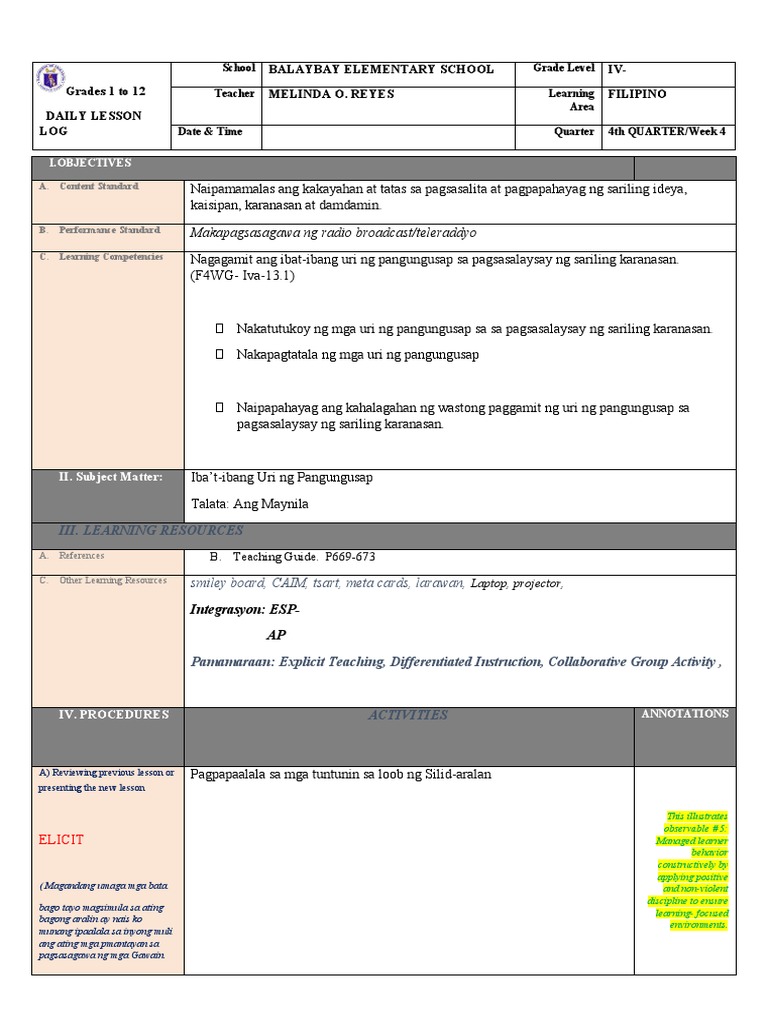 COT Filipino 4 4th Quarter Draft 1 | PDF
