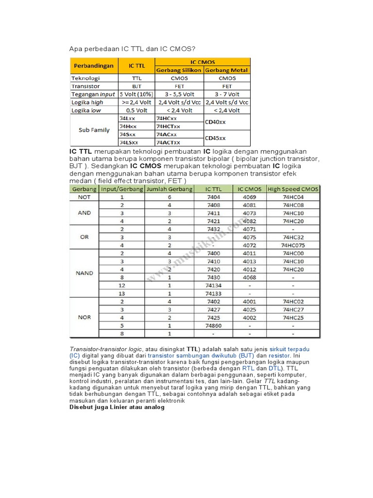 Perbandingan IC TTL dan CMOS | PDF
