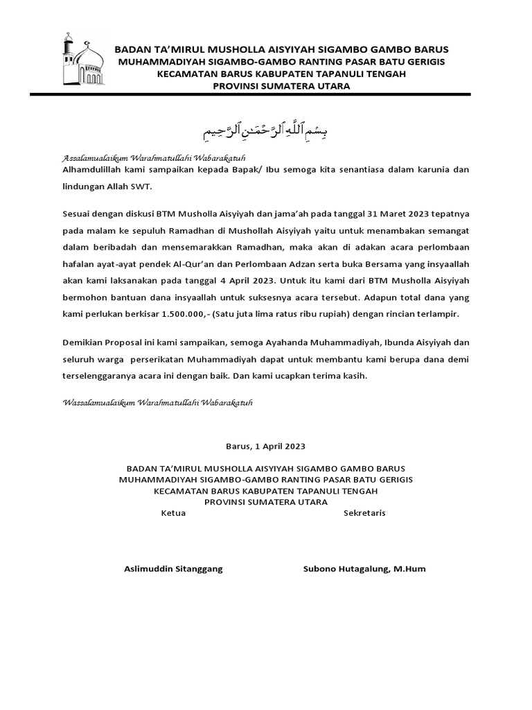 Proposal Bantuan Dana Lomba Hafalan | PDF