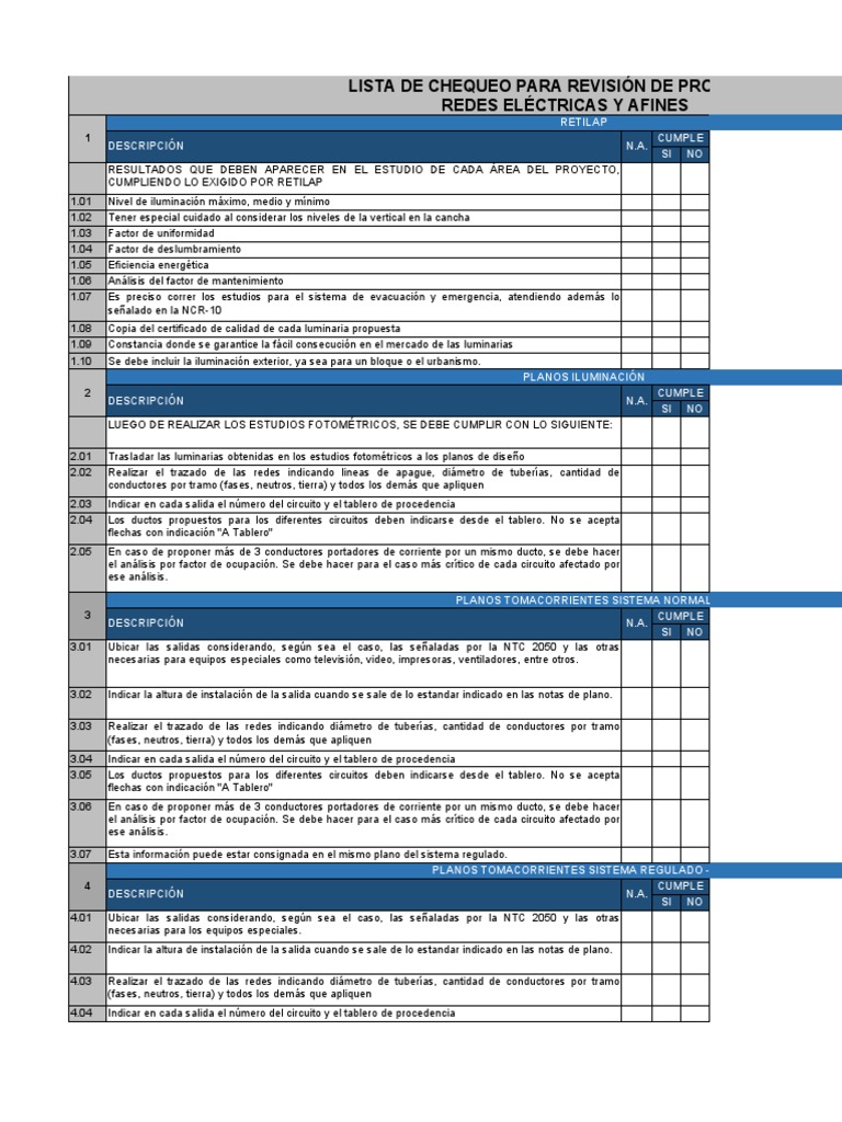 Check List Diseños Eléctricos | PDF | Transformador | Equipo