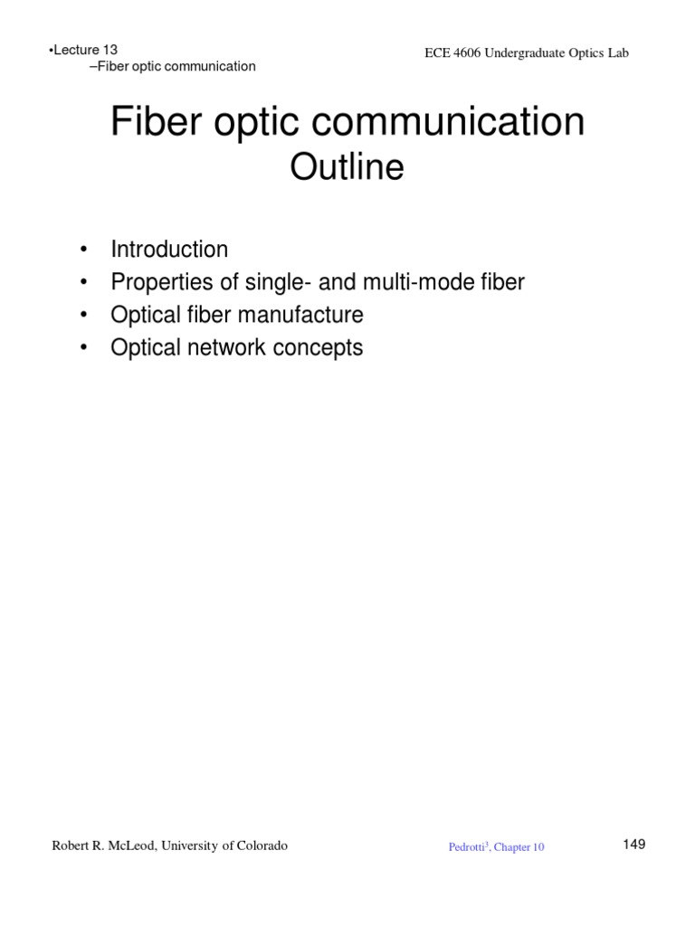 Fiber Optic Communication: Outline | PDF