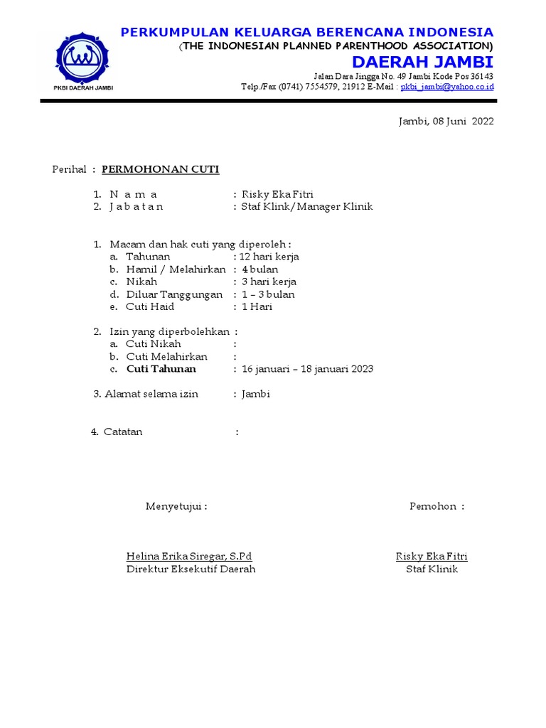 Surat Cuti Kerja | PDF