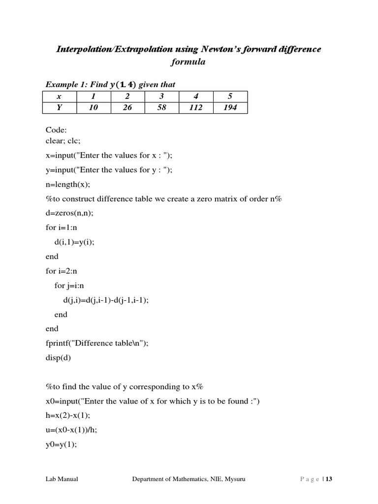 Newton's Difference Formula Lab | PDF | Finite Difference | Computer Programming