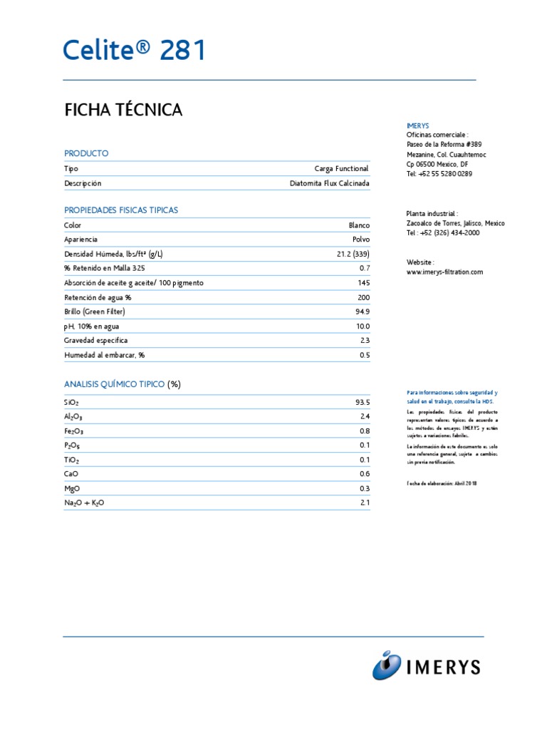 TDS - Celite-281 | PDF | Materiales | Química