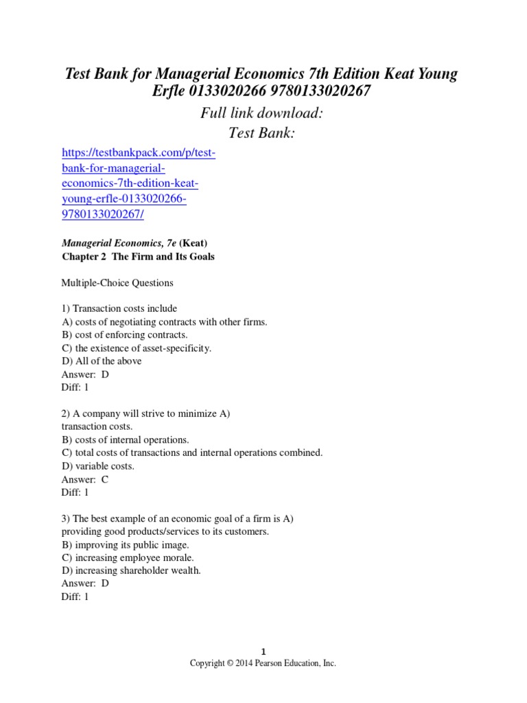 Managerial Economics 7th Edition Keat Young Erfle Test Bank | PDF ...