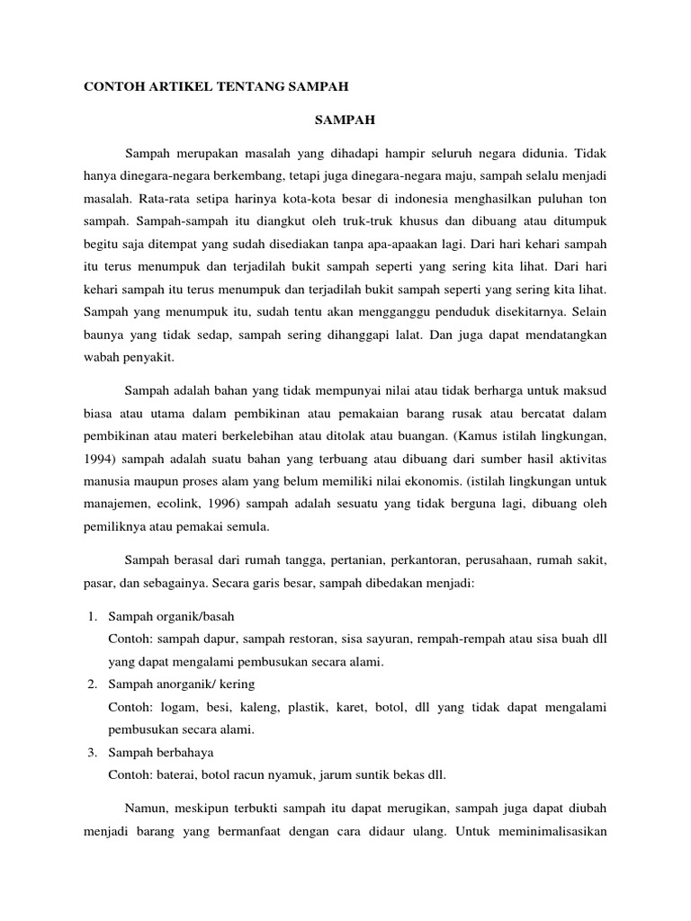Contoh Artikel Tentang Sampah | PDF Contoh Artikel Tentang Sampah | PDF