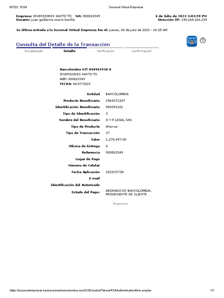 Pago OyP $1.270.497 Honorarios Julio 7 2023 | PDF | Industrias de ...