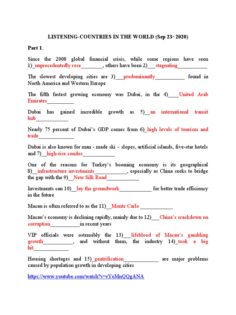 LISTENING Countries in The World | PDF | Quality Of Life | Dubai