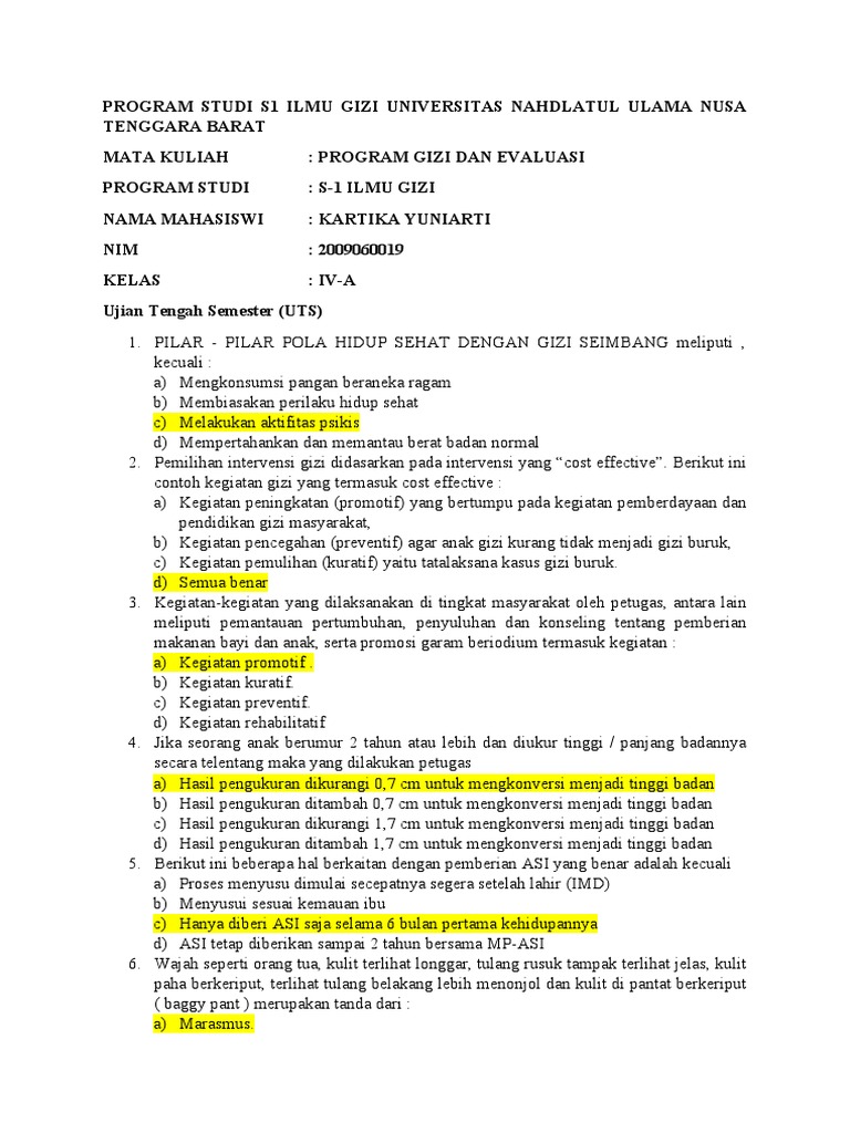 Kartika Yuniarti - Uts Program Gizi Dan Evaluasi | PDF