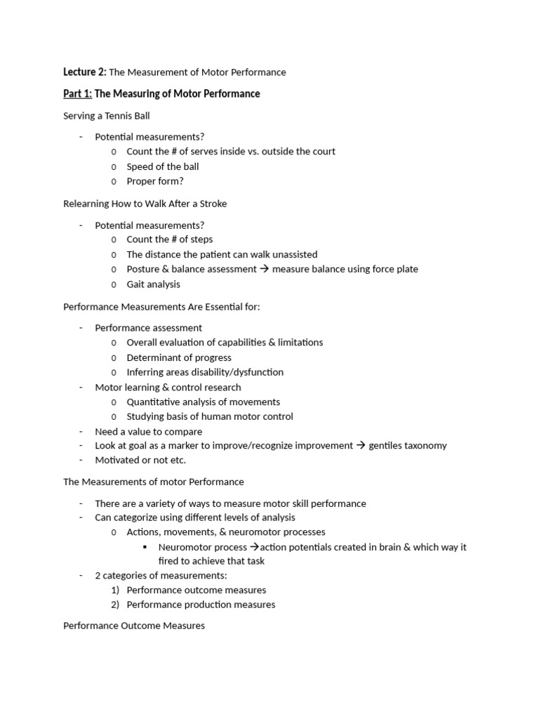 Lesson 2 The Measurement of Motor Performance v2 | PDF | Neuroimaging ...