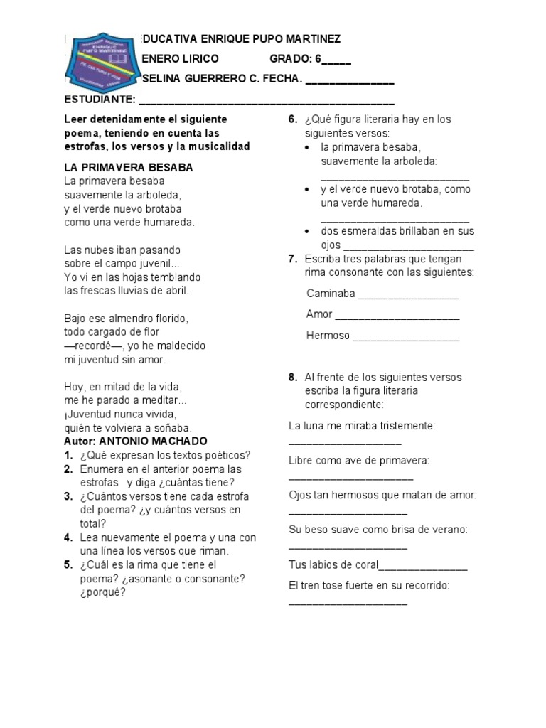 Taller de Poesía para 6° Grado | PDF | Rima