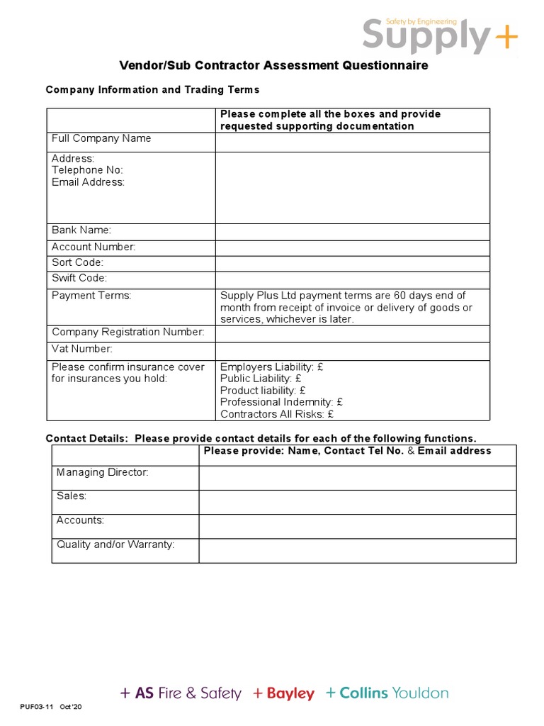 PUF03-11 Vendor - Sub Contractor Assessment Questionnaire | PDF | Iso ...