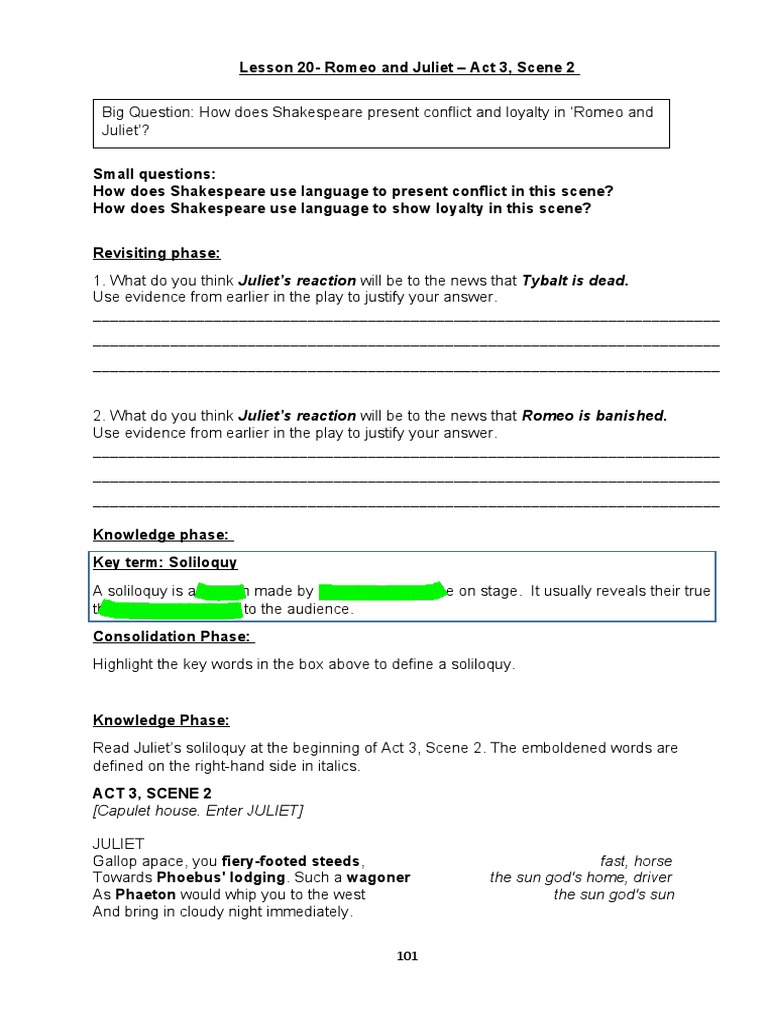 Lesson 20 - Act 3, Scene 2 CML | PDF | Romeo And Juliet