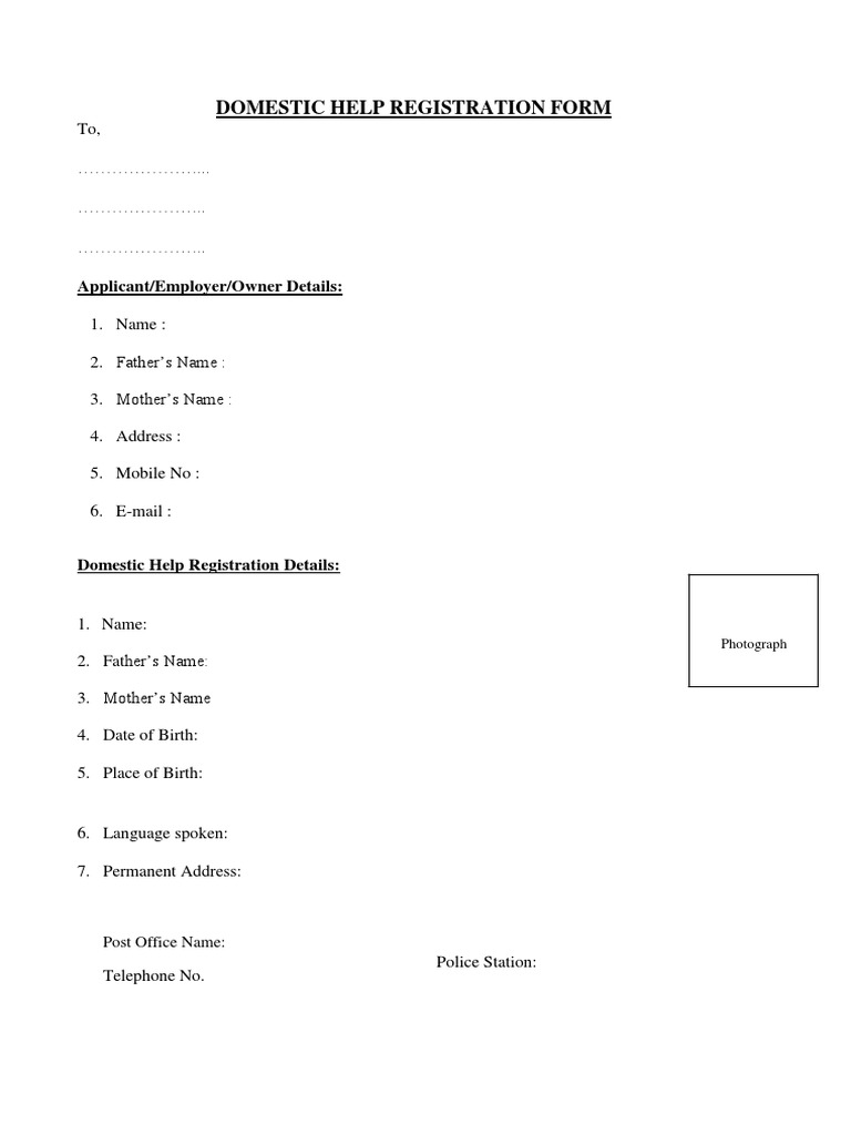 Domestic Help Registration Form | PDF
