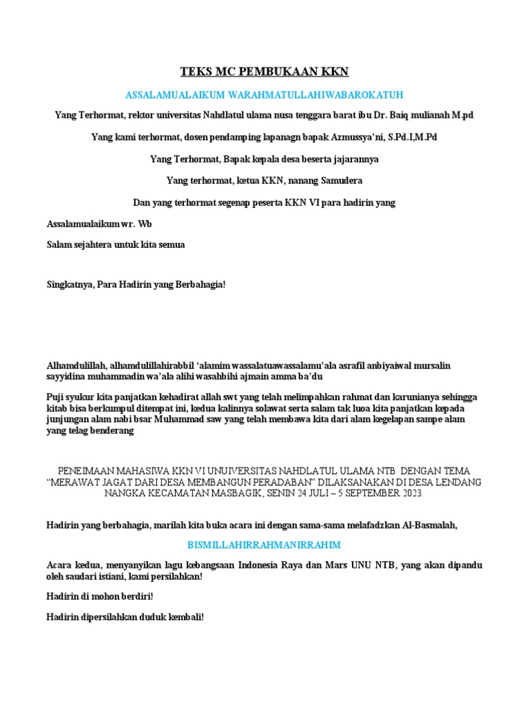 Teks MC Parcel Unu NTB | PDF