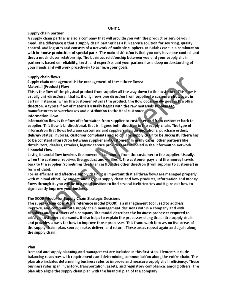 Supply Chain Managemnet UNIT 1-5 | PDF | Warehouse | Supply Chain
