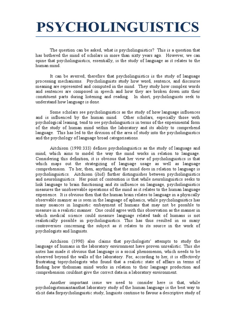 Psycholinguistics - LIN 406 | PDF | Aphasia | Psycholinguistics