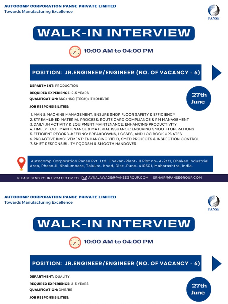 Opportunity Knocks! Walk-in Interview at ACPPL | PDF