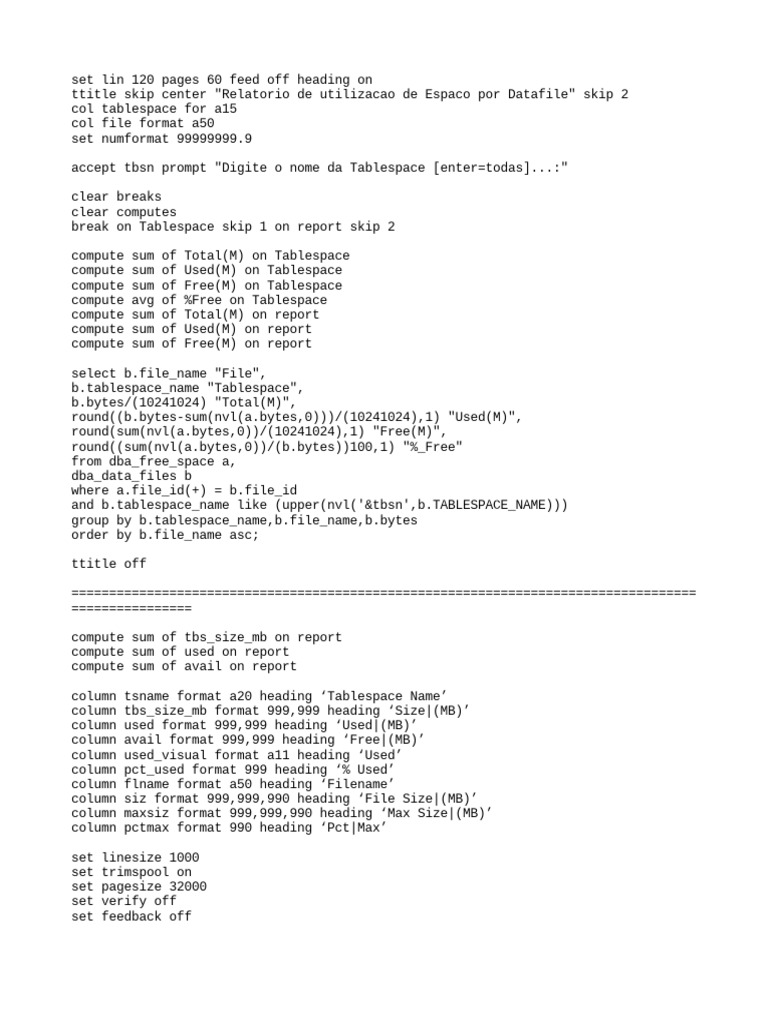 Aumentar o Tamanho Da Tablespaces Oracle | PDF | Computer Data | Computing