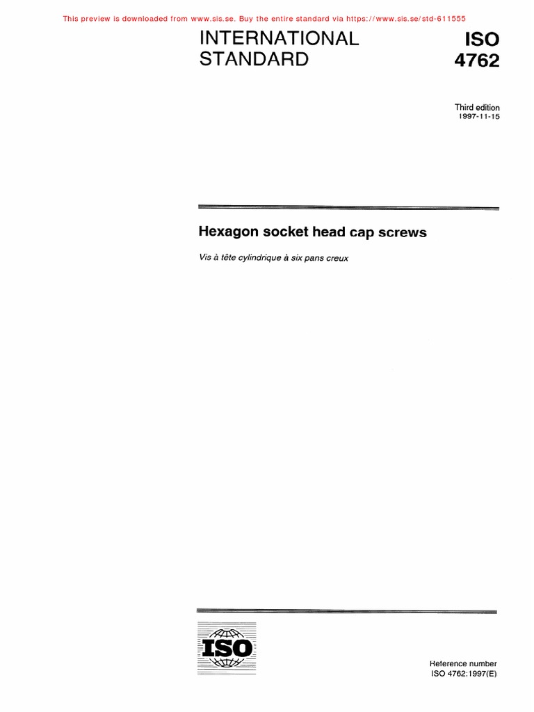 Hexagon Socket Head Cap Screws - IsO 4762-1992 | PDF | Screw ...