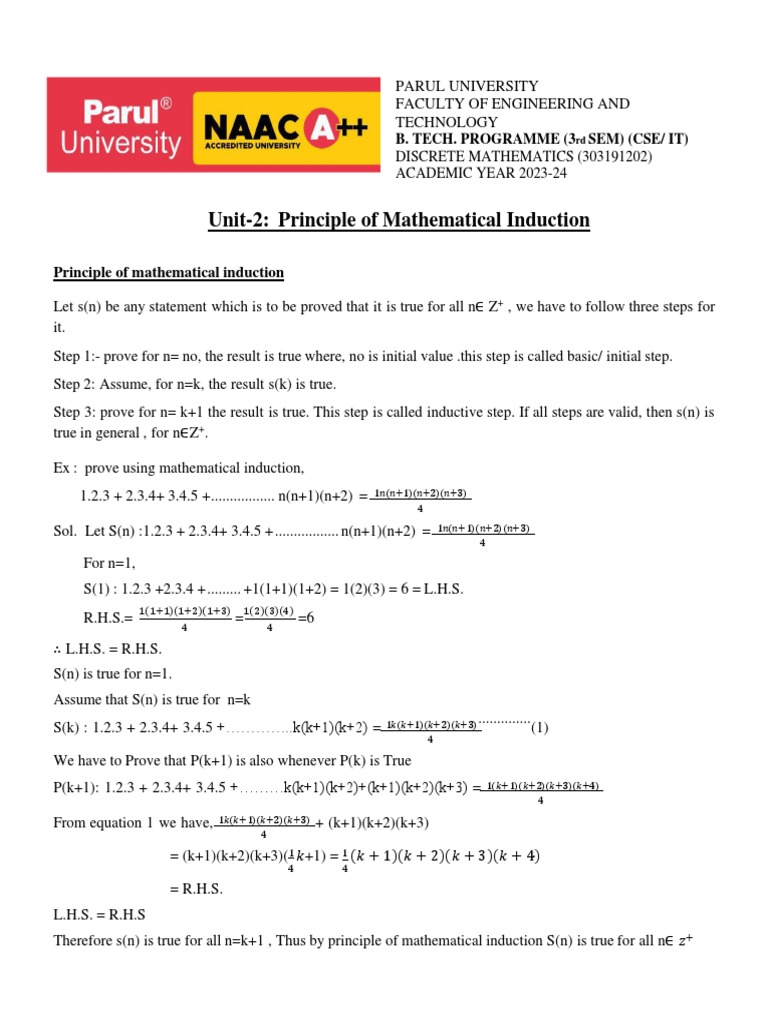 Unit-2 Principles of Mathematical Induction | PDF | Abstract Algebra | Algebra