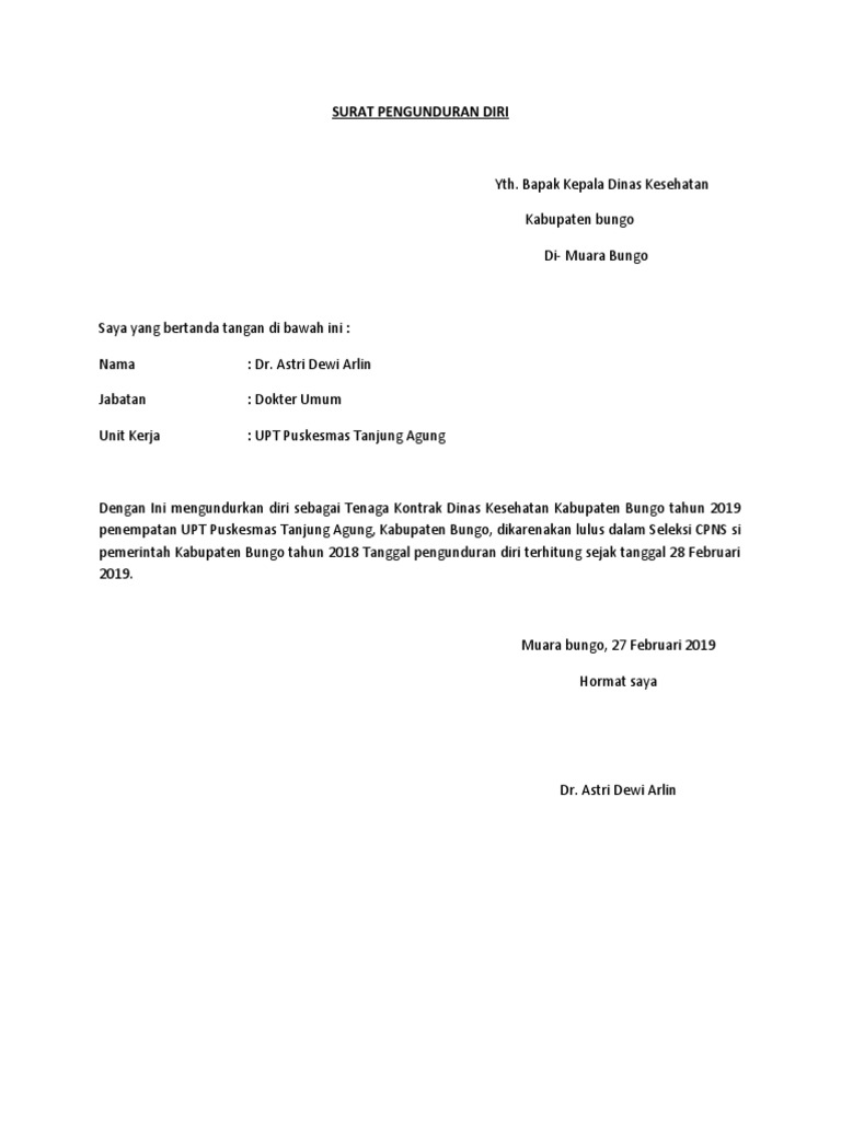 Surat Pengunduran Diri DR As3 | PDF