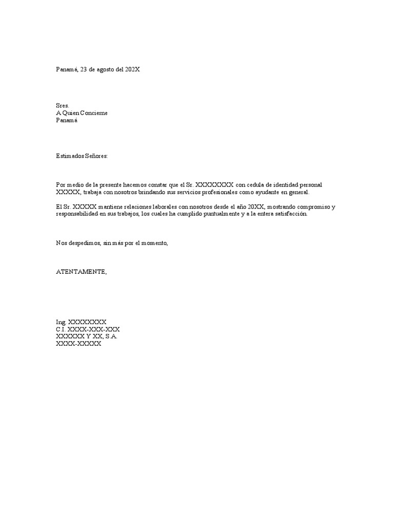 Carta De Trabajo Panama : Modelo de Carta de Renuncia Actualizada – NPMKWB