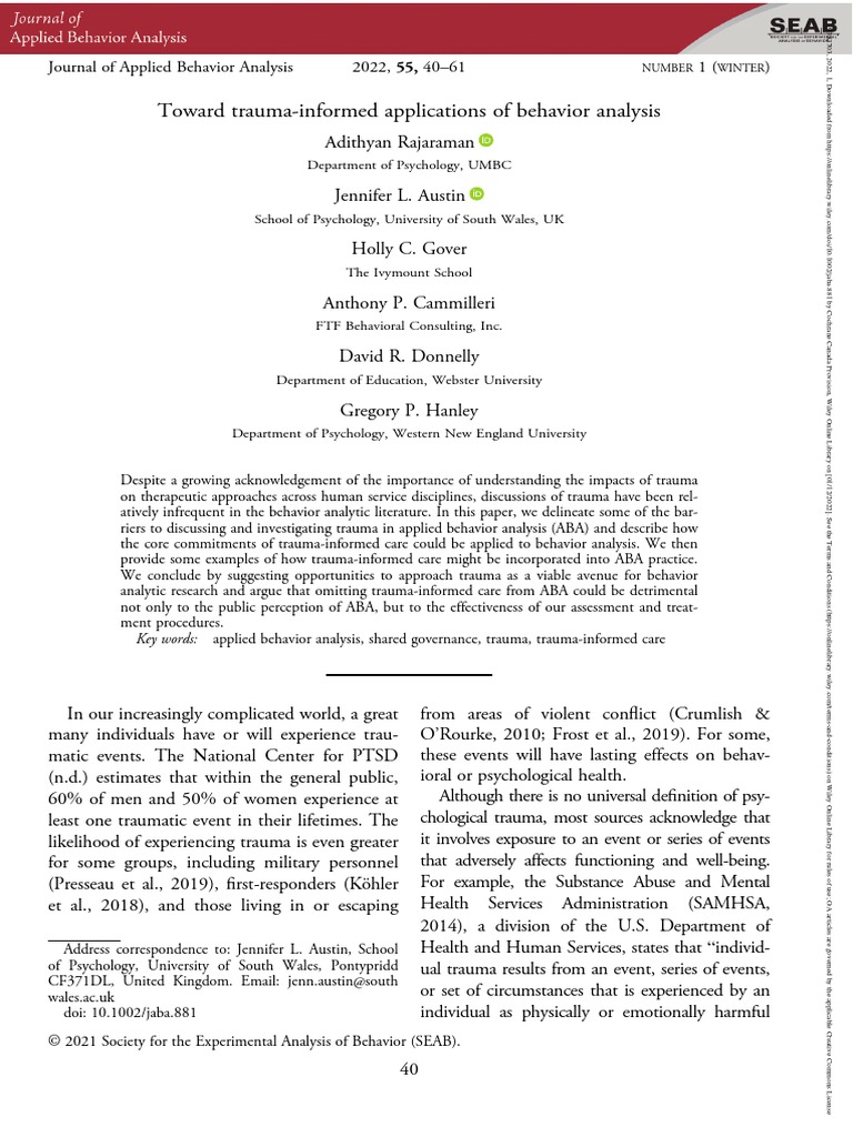Trauma Informed Aplications of ABA | PDF | Psychological Trauma ...