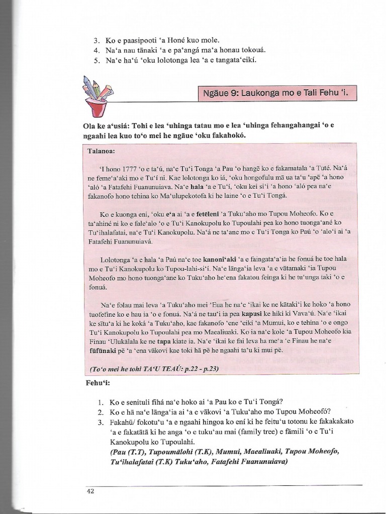 Form 4 Lea Faka Tonga Week 9 15 | PDF